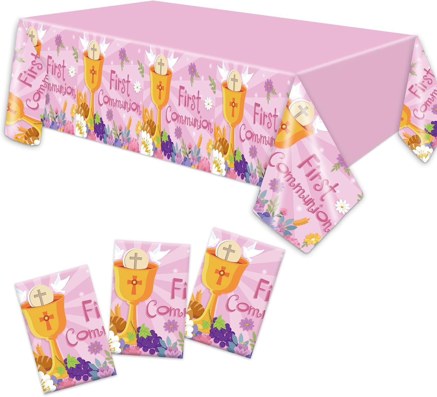 Amazon.com: 3 Pack Pink Baptism Tablecloths Plastic Disposable ...