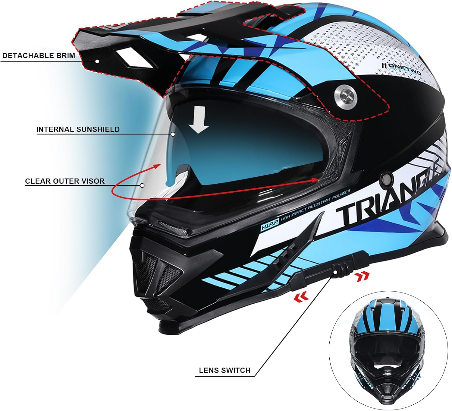 TRIANGLE Dual Sport Motorcycle Helmet Dirt Bike Helmets ATV Full Face ...