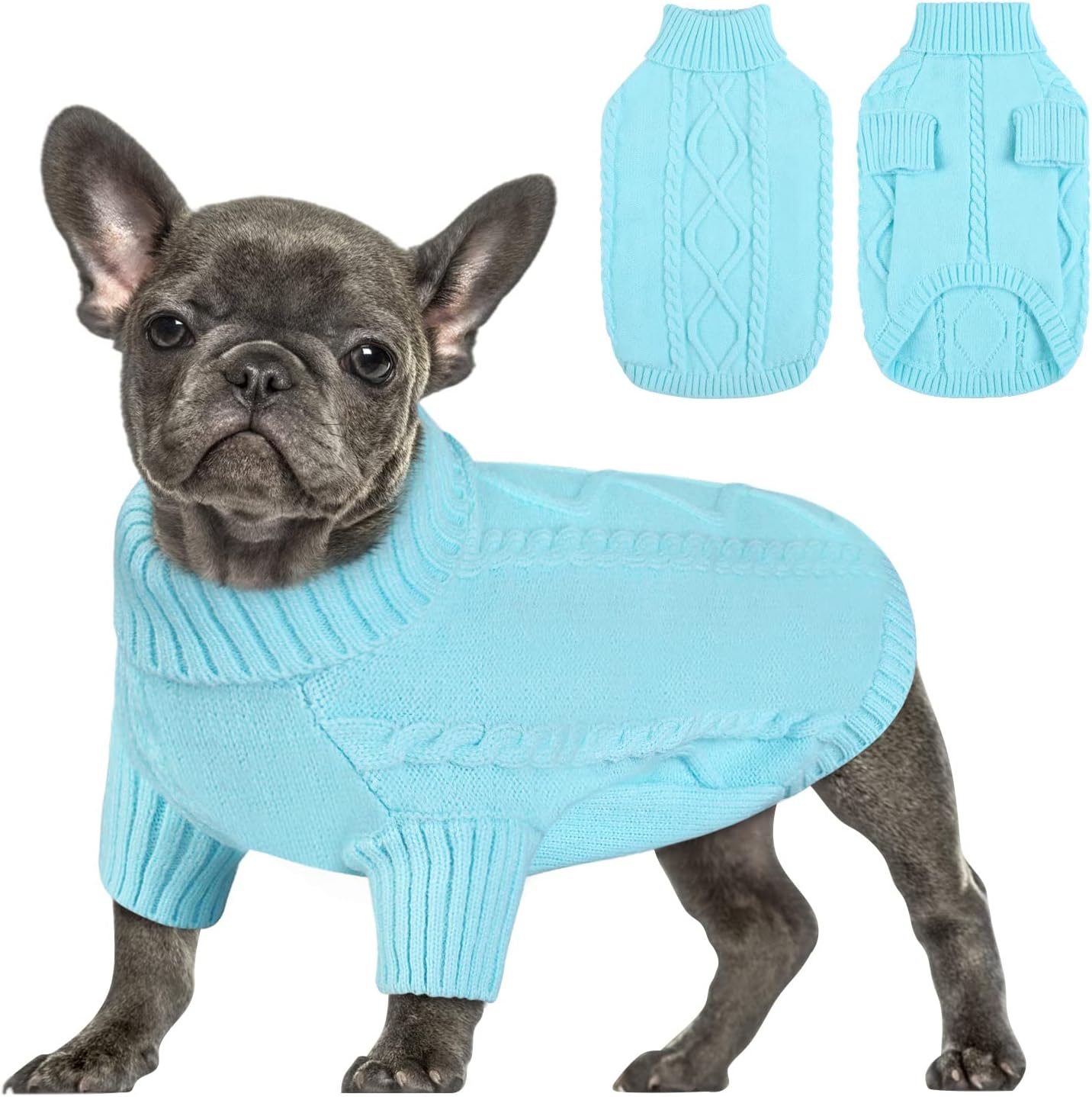 Queenmore Dog Sweater, Warm Knitted Turtleneck Pet Jumper for Chihuahua ...