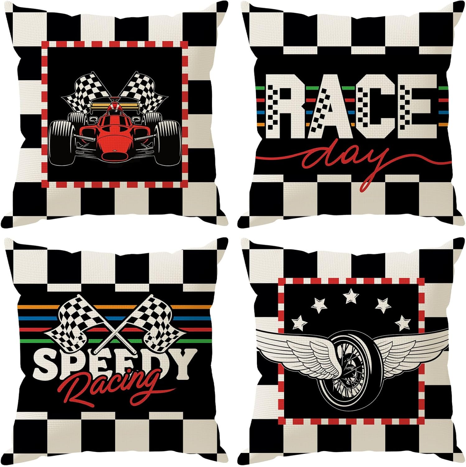 Amazon.com: ZAEW Race Car Black White Checkered Pillow Covers Throw ...