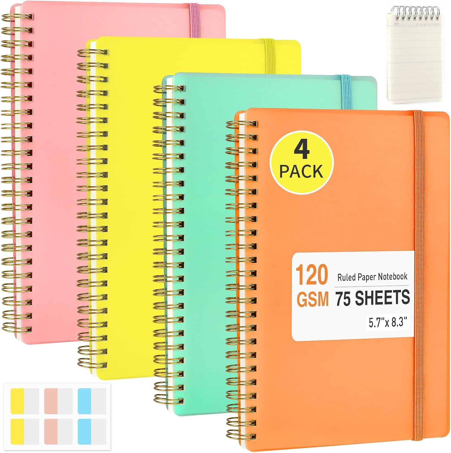 Amazon.com : Smarpau 4 Pack Spiral Notebook Journal, 5.7" x 8.3" A5 ...