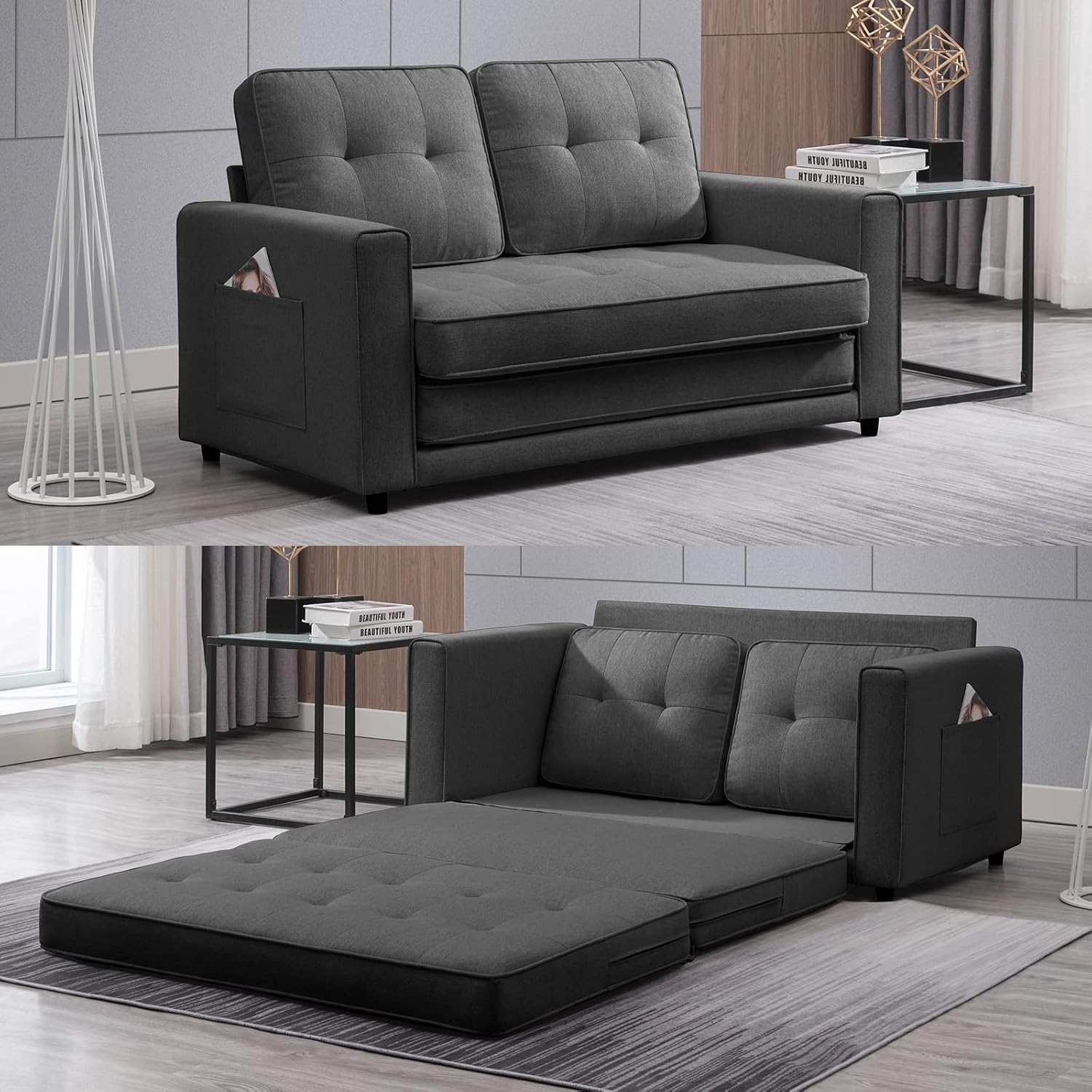 Bed L-Shaped Sleeper Sofa With Storage Chaise - Convertible Pull Out ...