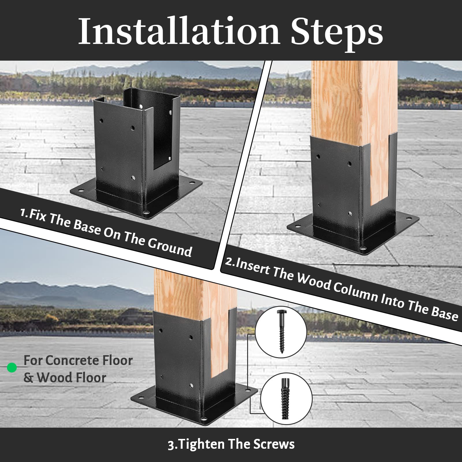 FMhotu 4x4 Deck Post Base Inner Size 3.5"x3.5", Glossy Black Powder ...