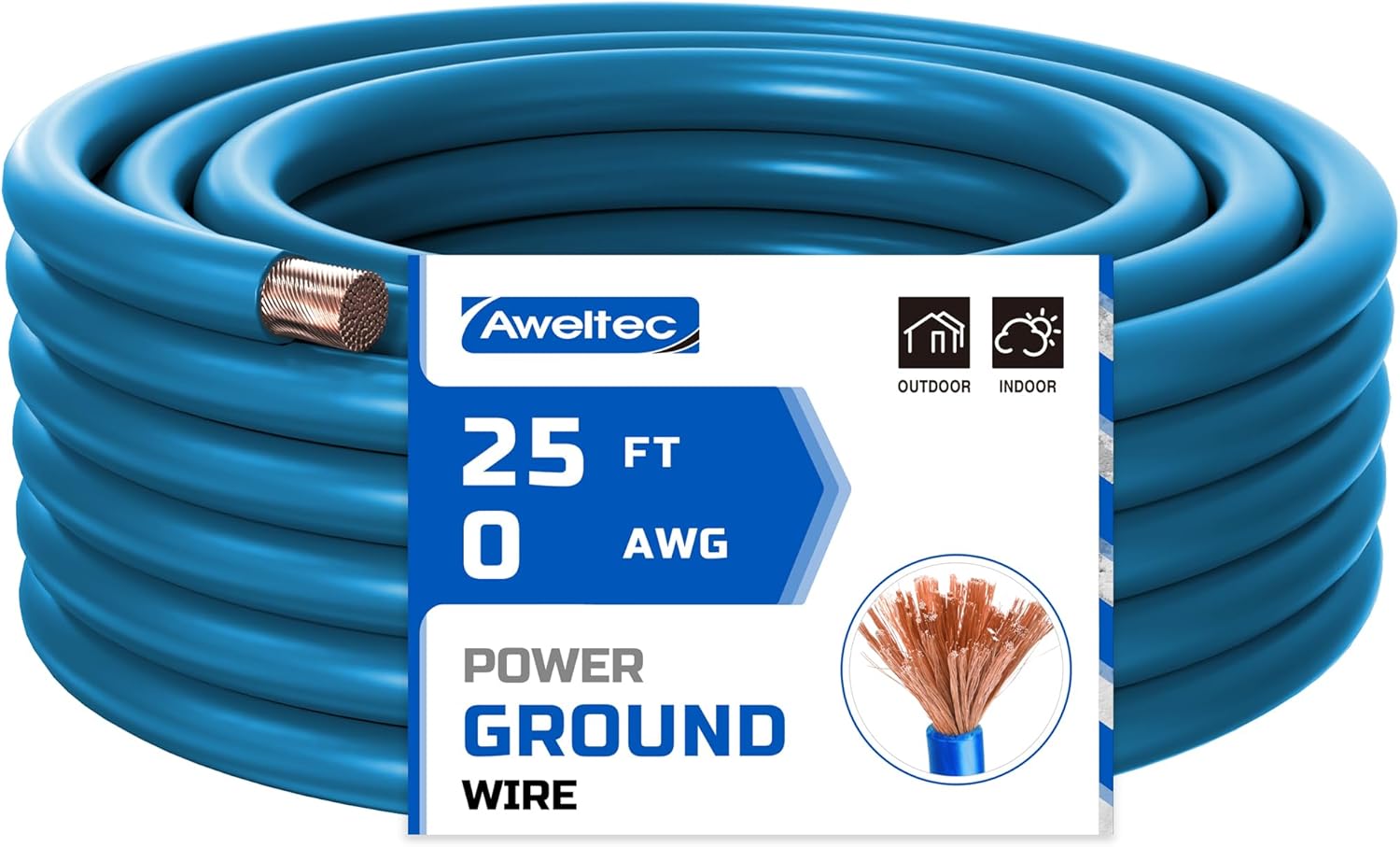 Amazon.com: AWELTEC 0 Gauge Wire, 25 Feet Blue Power Ground Cable ...