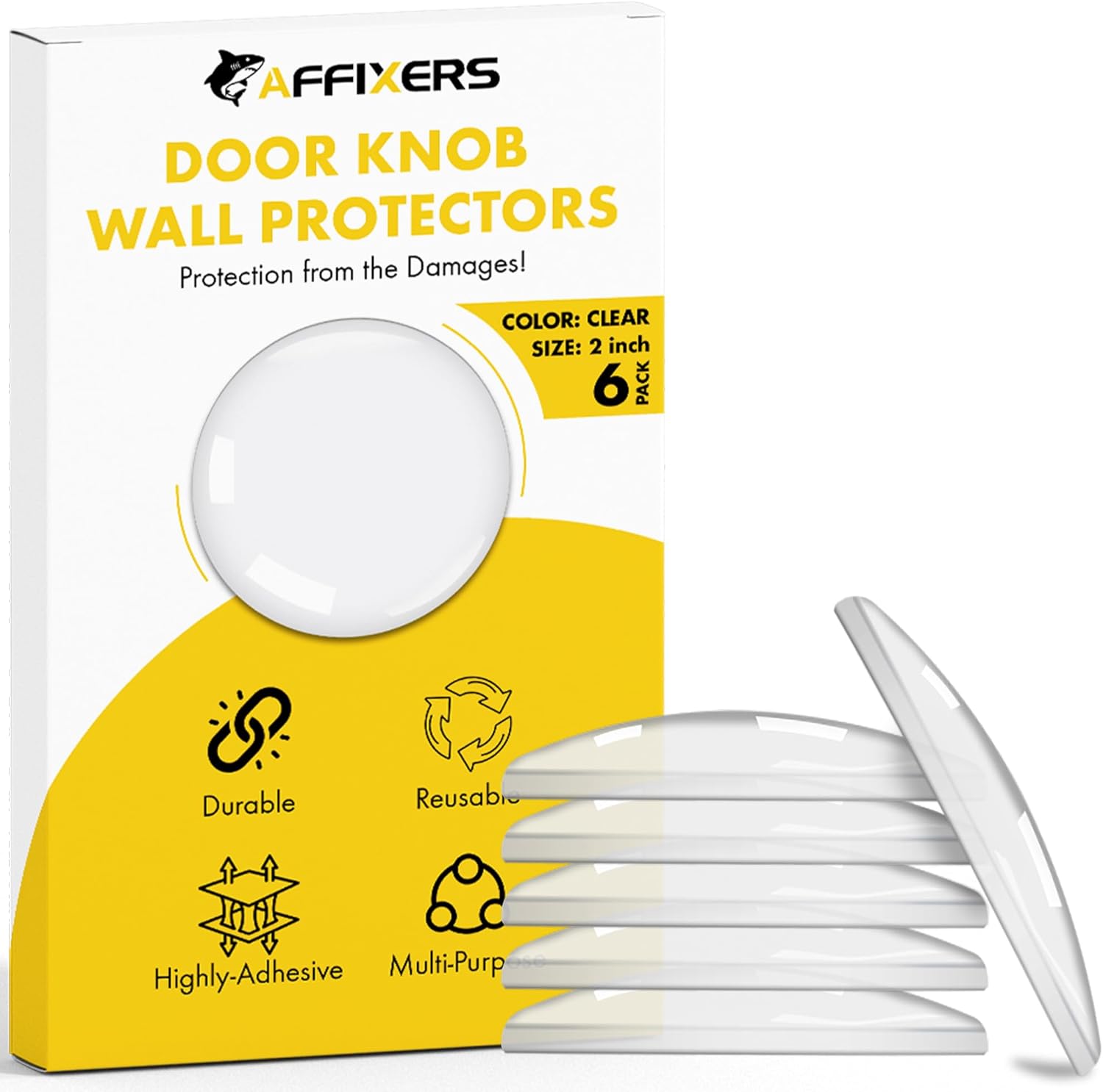 Amazon.com: Affixers Clear Door Stoppers for Wall, Medium 2" (6 Pack ...