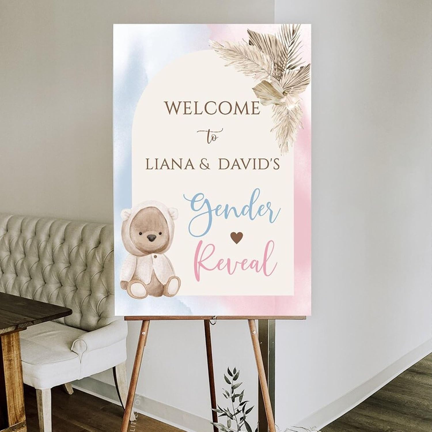 Amazon.com : Gender Reveal Welcome Sign Template, Boho Bear Gender ...