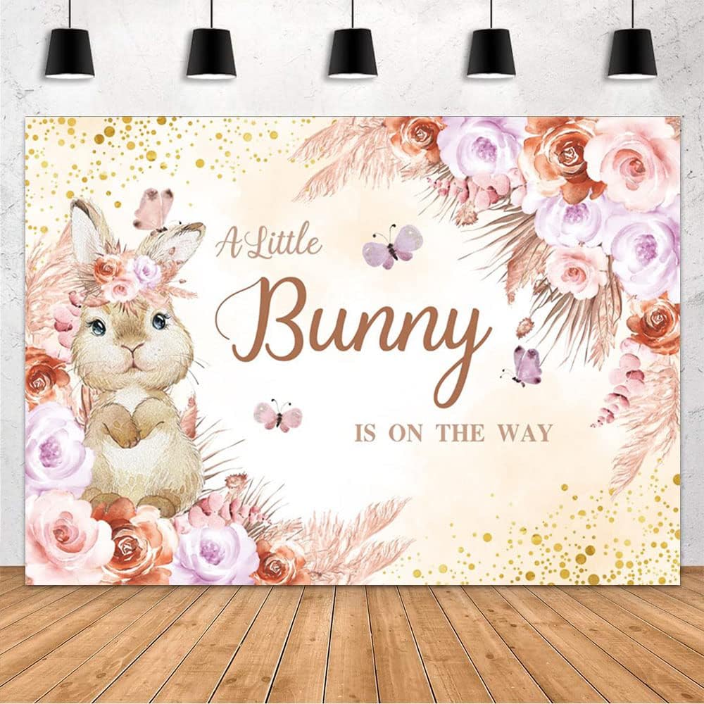 Amazon.com : MEHOFOND 7x5ft Easter Bunny Baby Shower Backdrop for Girl ...