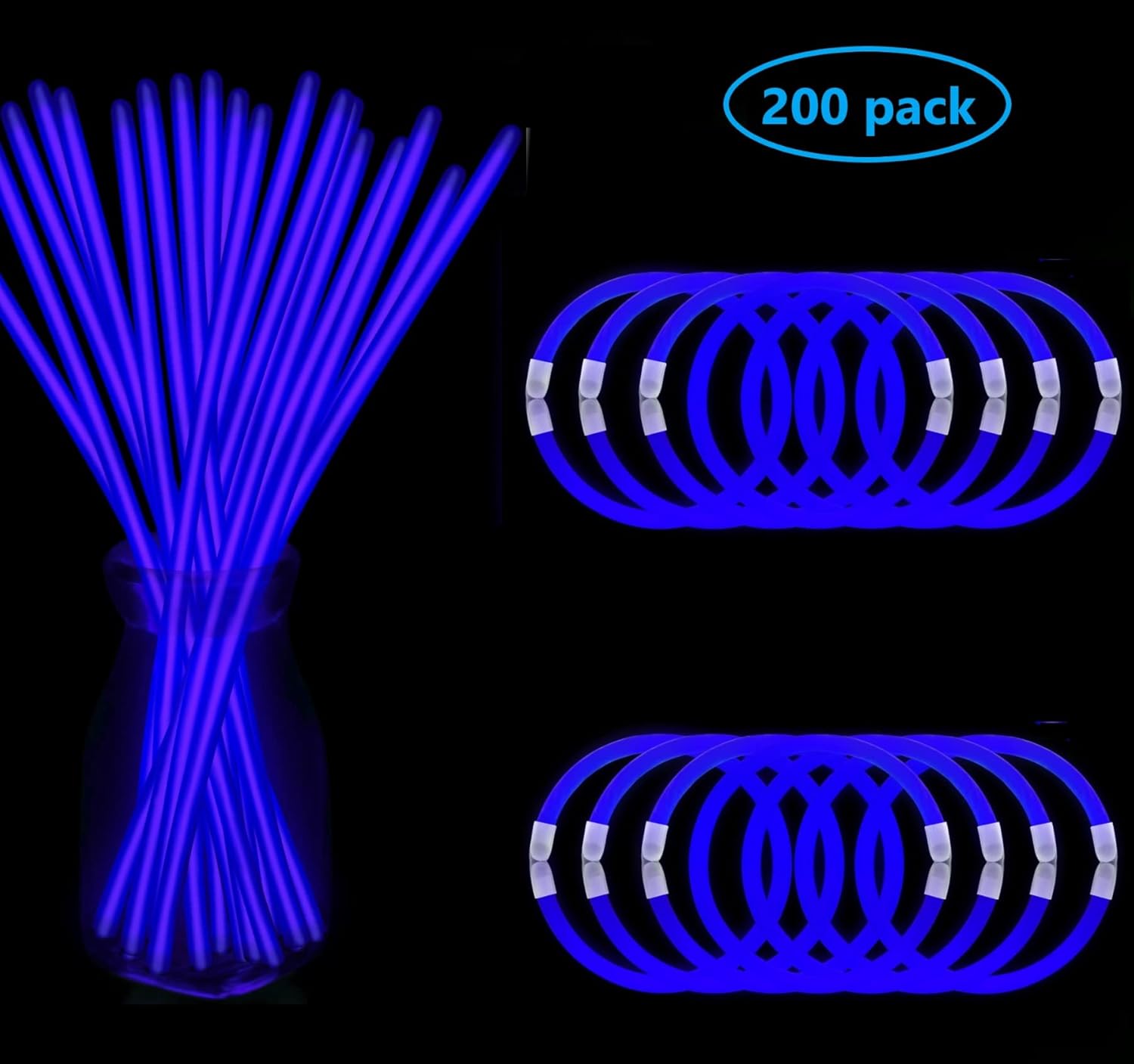 Amazon.com: NUDALA 200 Pcs Blue Glow Sticks Bracelet Necklaces Bulk ...