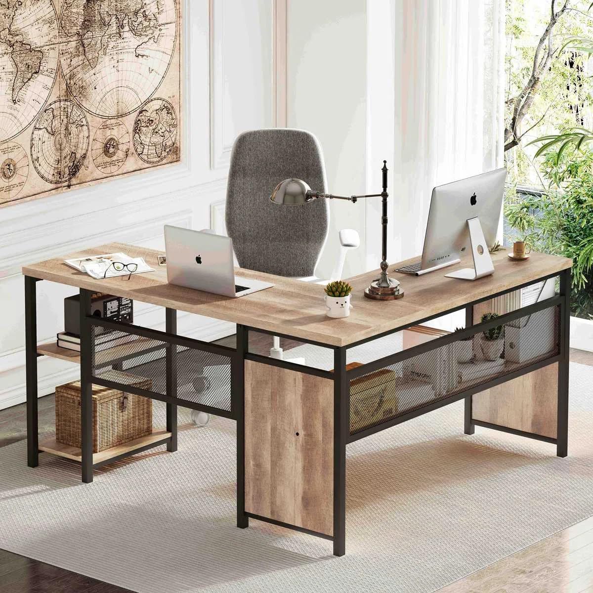 Furnilife L-Shaped Home Office Wood Corner Desk with 3 Drawers, (DxWxH ...