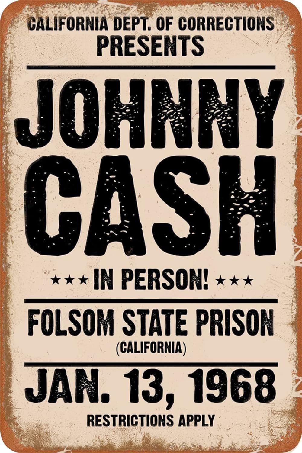 Amazon.com: Johnny vintage tin sign 1968 cash in person folsom state ...