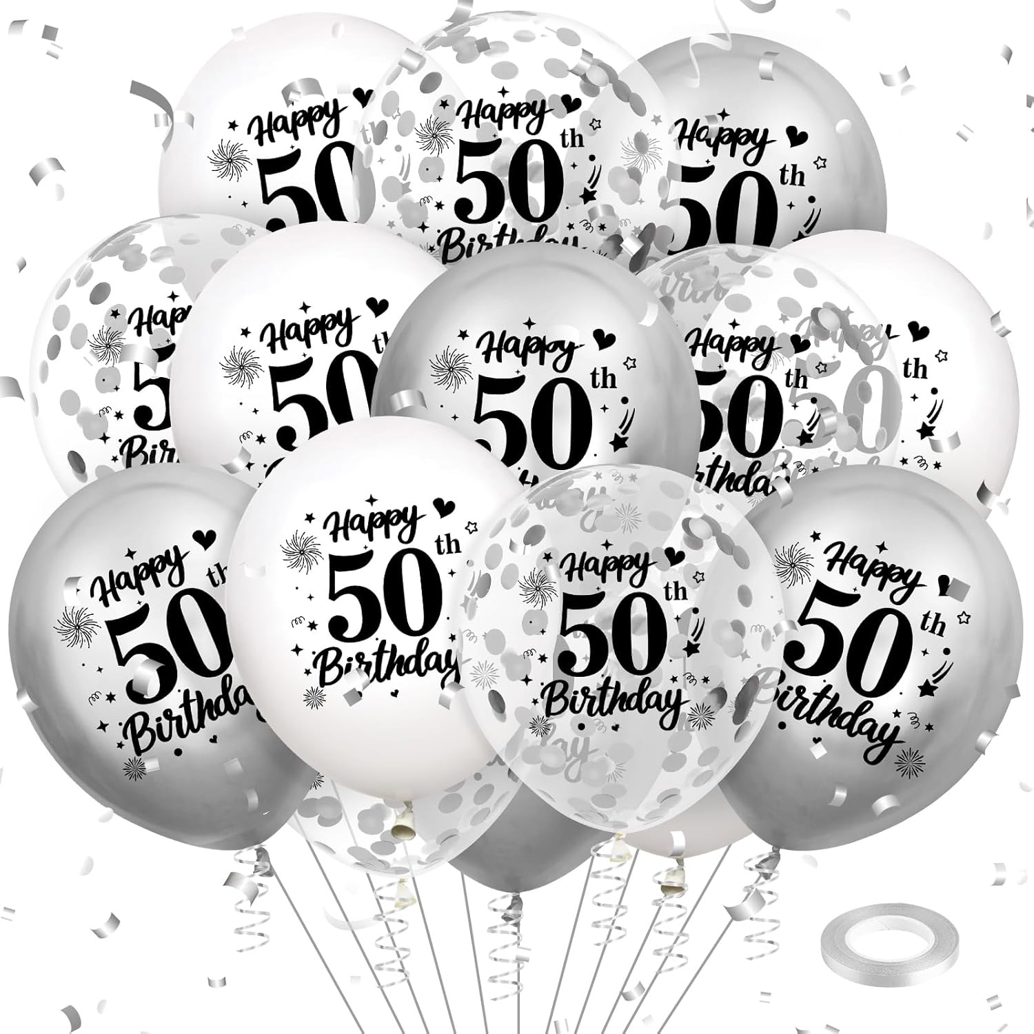Amazon.com: 50th Birthday Balloons Decorations White Silver 18pcs Happy ...