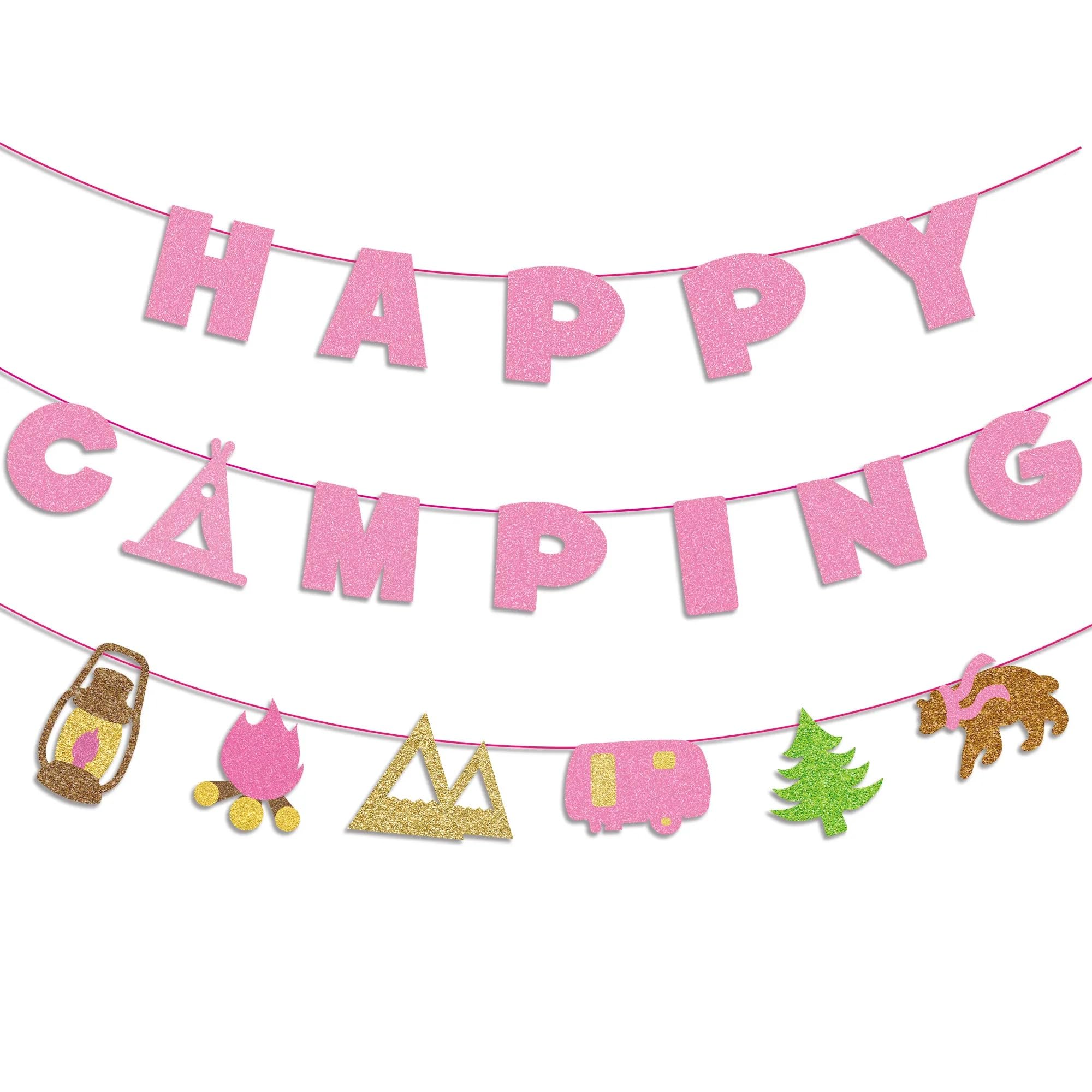 Amazon.com: Kristin Paradise Happy Camping Banner, Glamping Party Sign ...