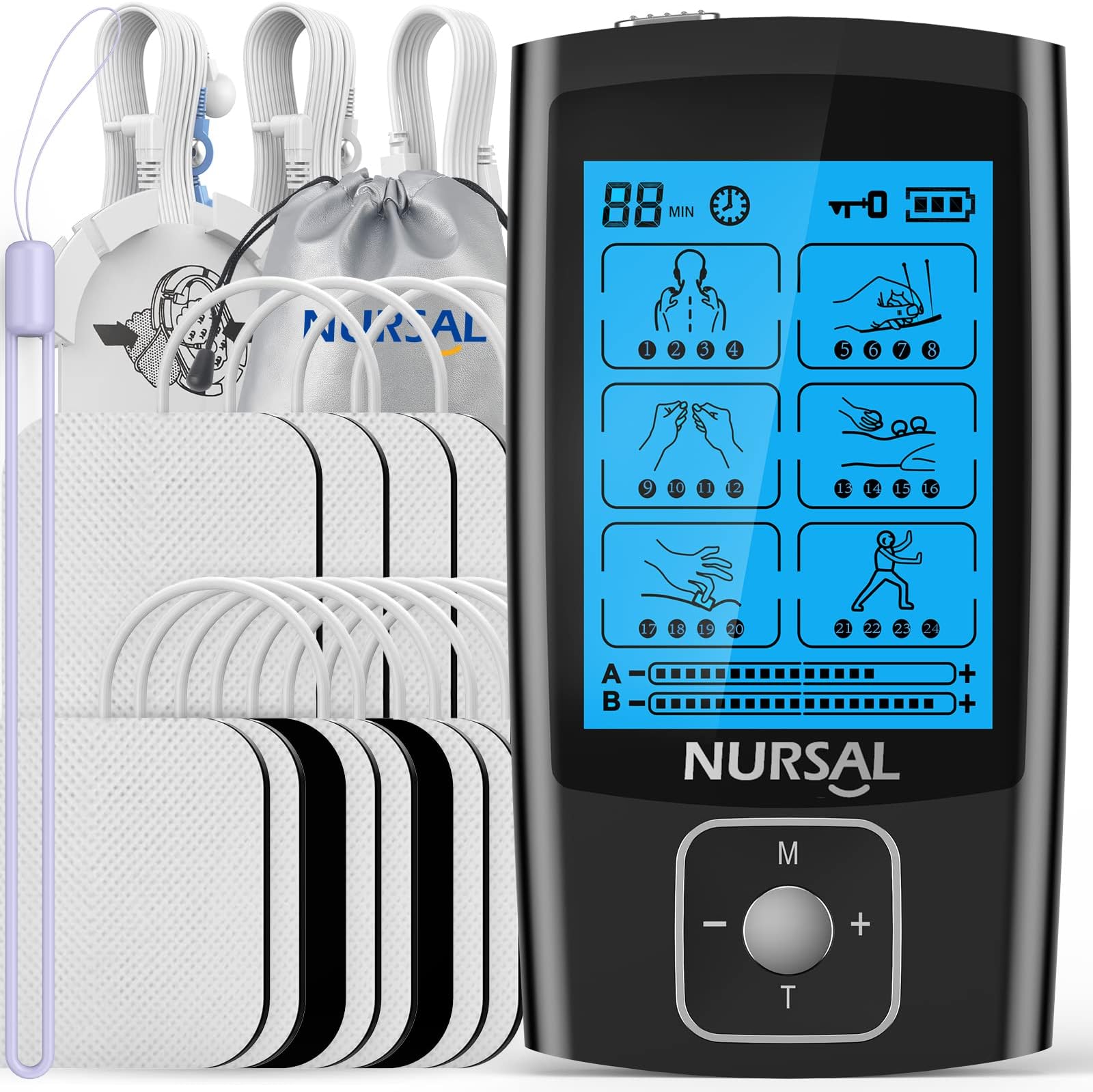 Amazon.com: NURSAL TENS Unit with 12pcs Replacement Pads, Muscle ...