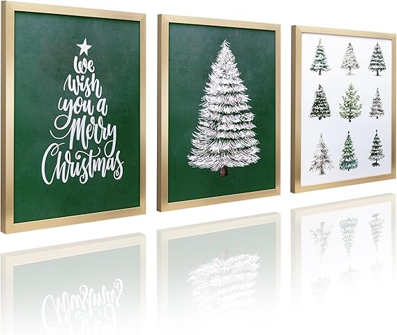 Amazon.com: ArtbyHannah Framed Christmas Wall Art Decor Set of 3, Xmas ...
