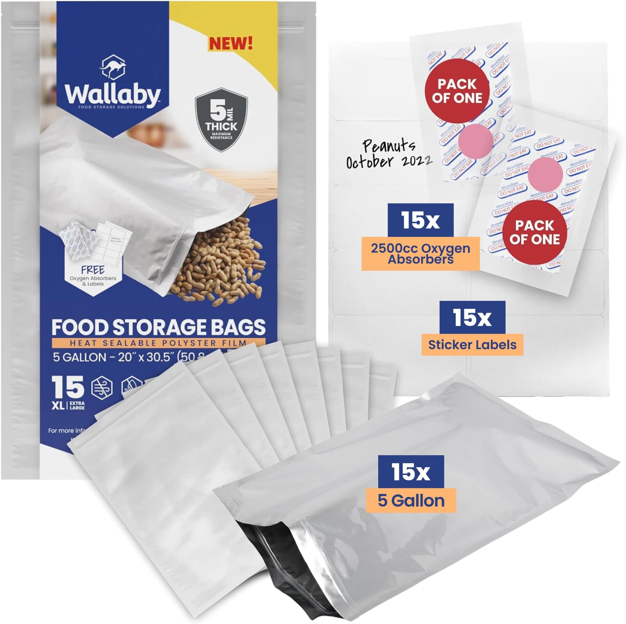 Amazon.com: Dry-Packs 20 5 Gallon Mylar Bags with Oxygen Absorbers for ...