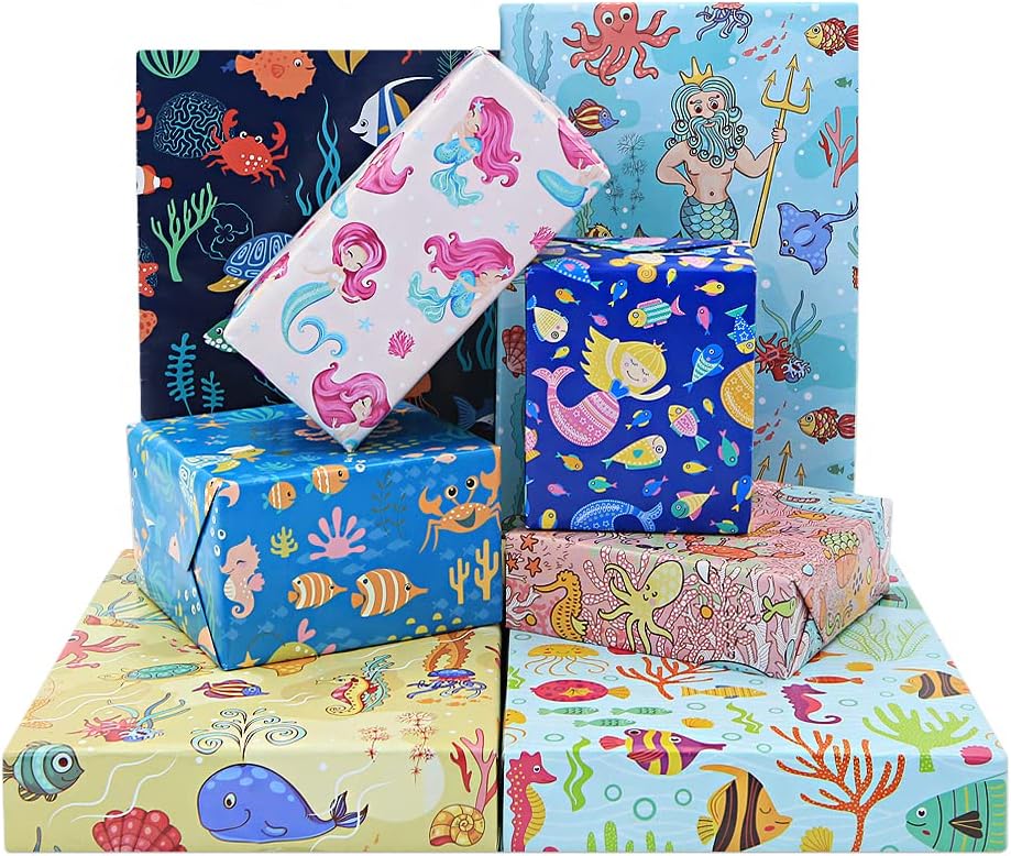 Amazon.com: Apol Ocean Themed Kids Gift Wrapping Paper,Mermaid Birthday ...