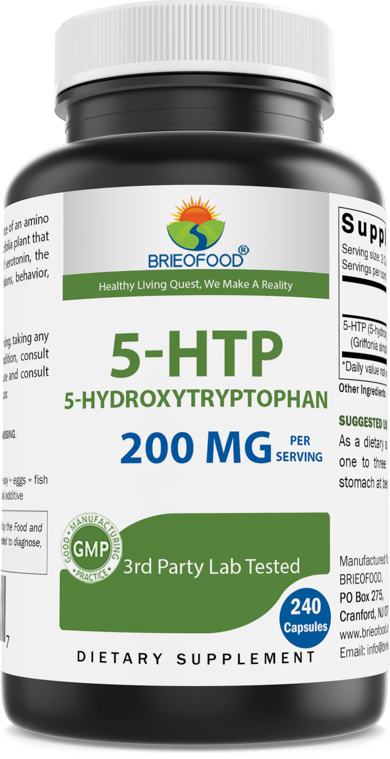 Amazon.com: Brieofood 5-HTP 200mg per Serving - 240 Capsules - 5 ...