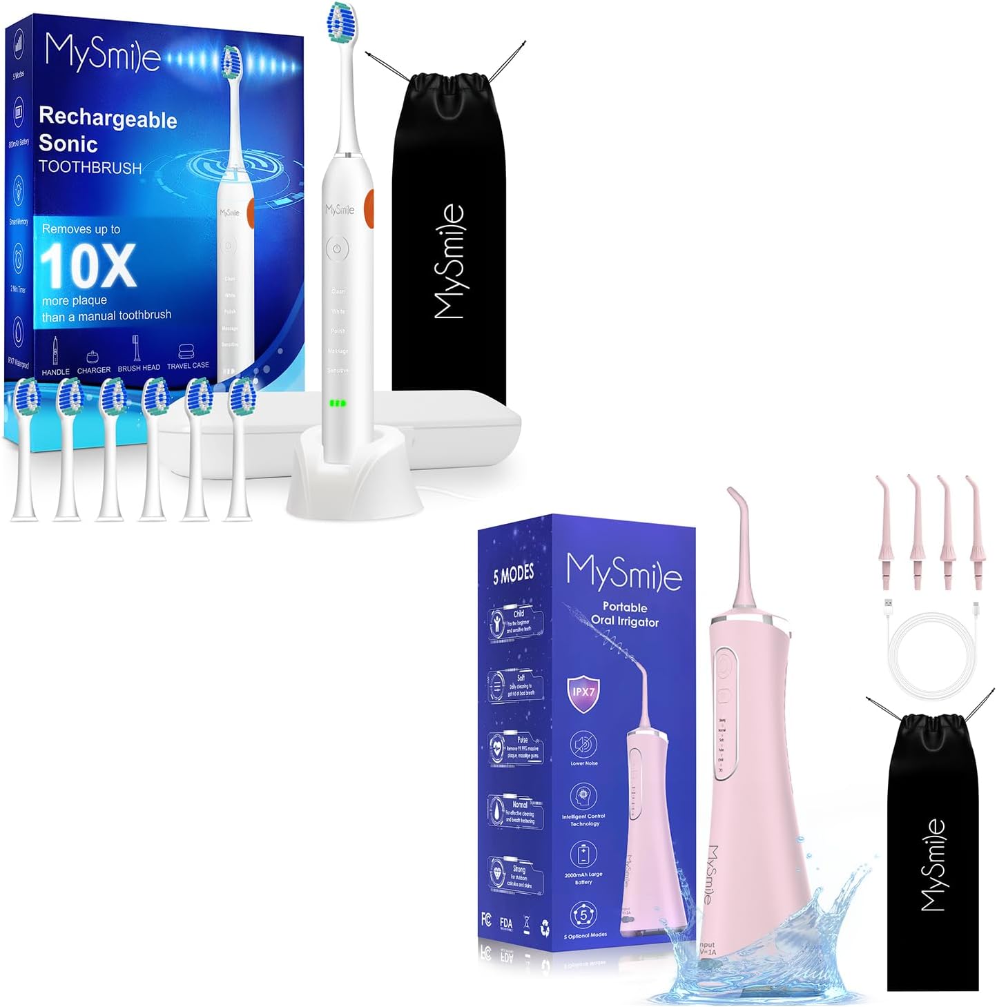 Amazon.com: MySmile Pink Water Flosser and Toothbrush Combo Portable ...