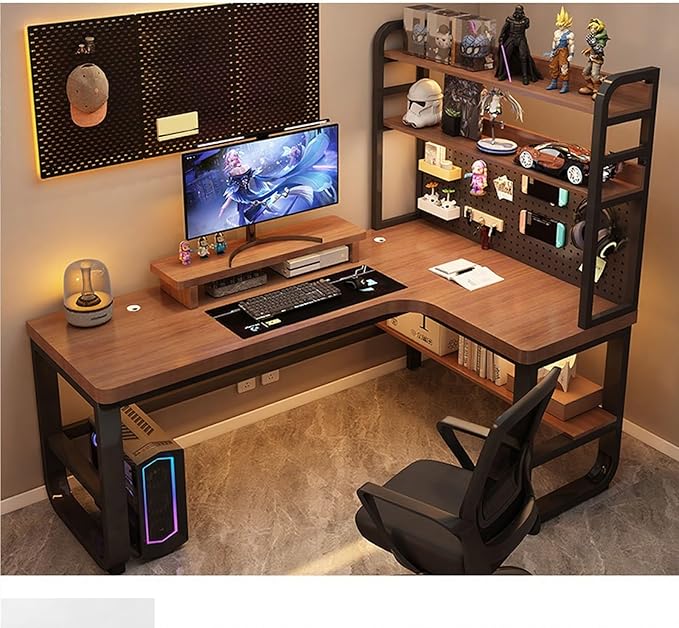 L Shape Desk Solid Wood Writing Desk Modern Computer Desk Bedroom Home ...