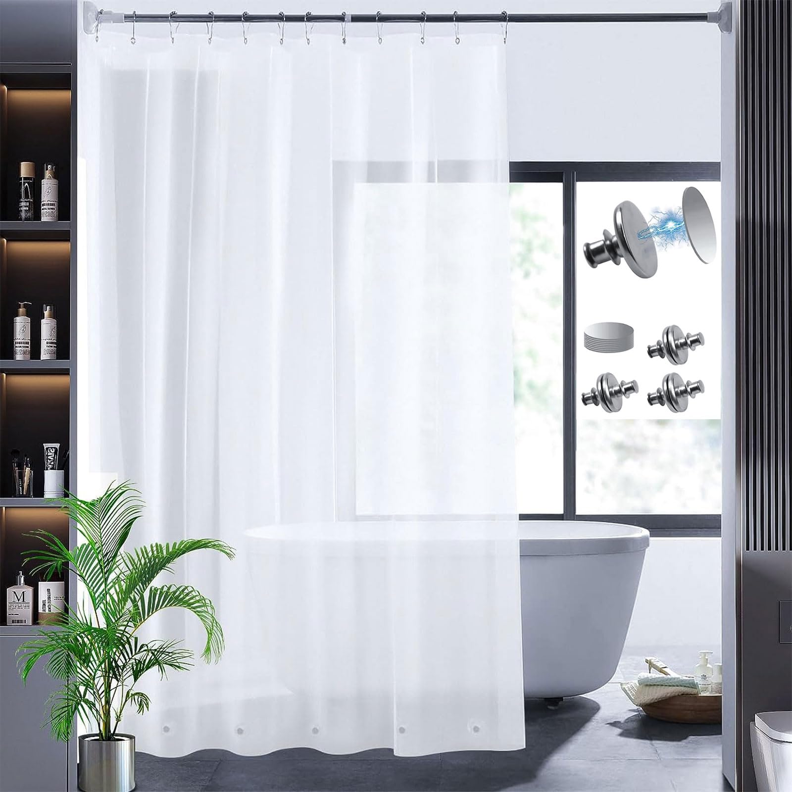 Amazon.com: 74 Inch Shower Curtain Liner with 6 Bottom Magnets & 6 Side ...