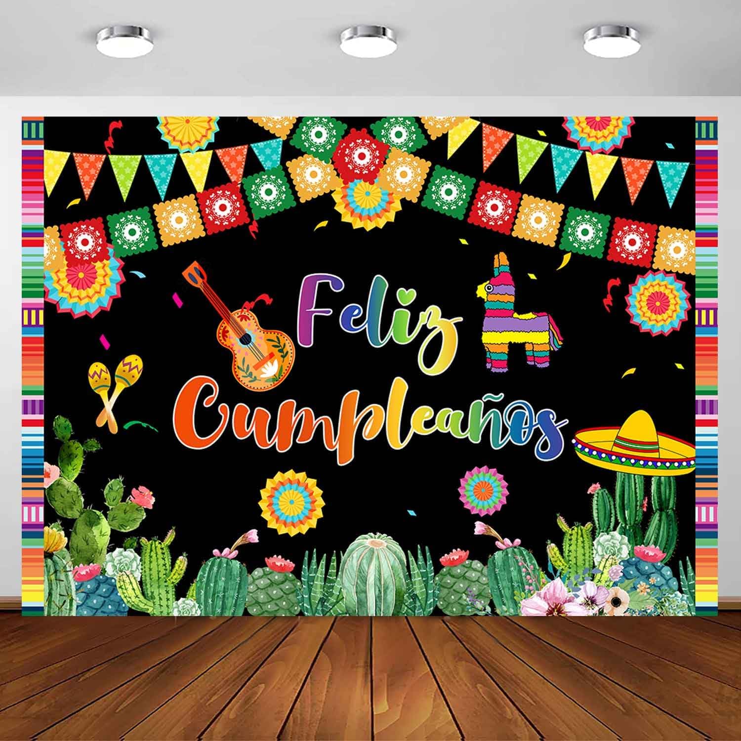 Amazon.com : AIBIIN 8x6ft Feliz Cumpleaños Backdrop Mexican Fiesta ...