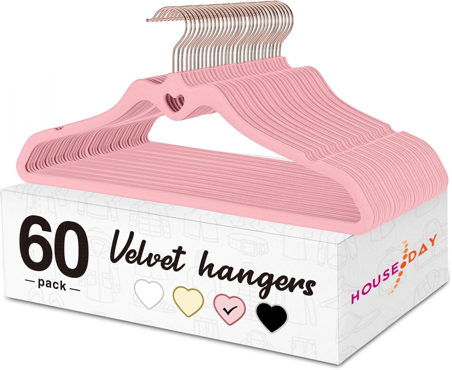 Amazon.com: HOUSE DAY Pink Velvet Hangers 60 Pack, Non Slip Flocked Felt Hangers, Sturdy Velvet ...