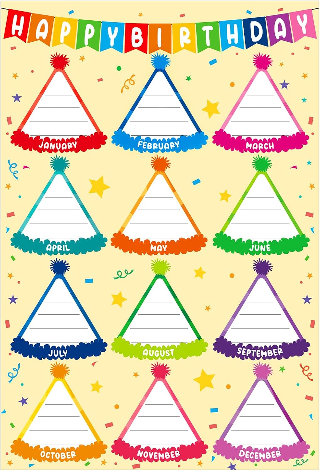 Amazon.com: D24TIME Happy Birthday Poster for Classroom-Confetti ...