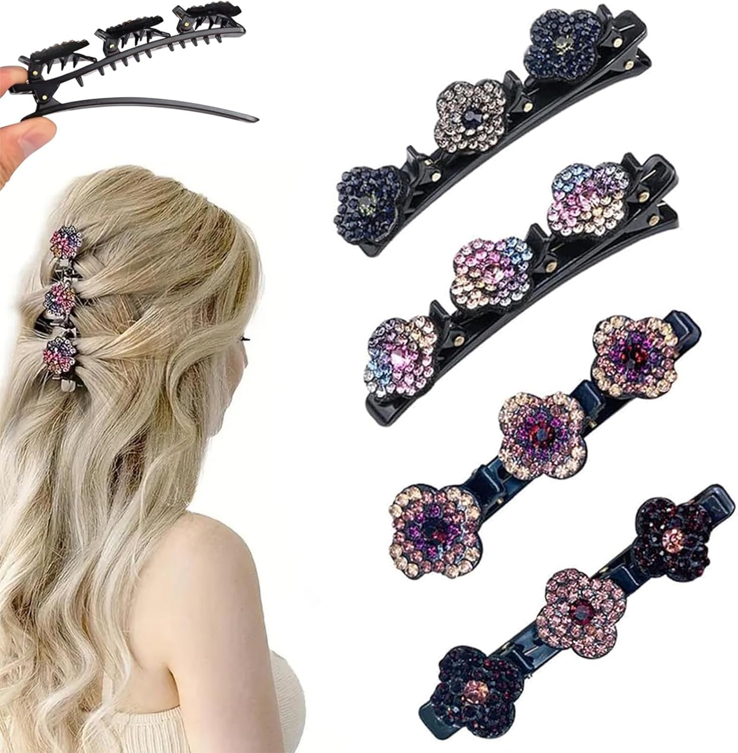 4Pcs Sparkling Crystal Stone Braided Hair Clips,Braided Hair Clips for ...