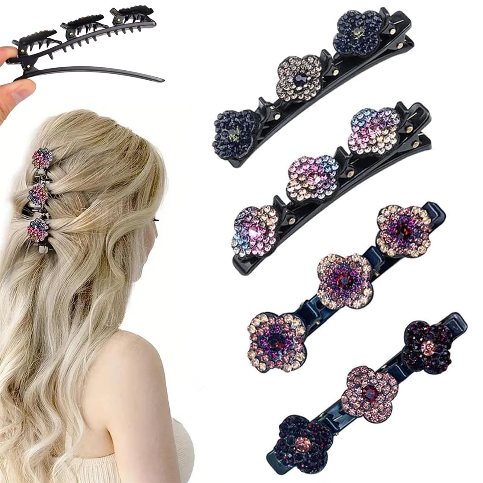 Pack of 4 Double Layer Hair Clips, Braided Hair Clips, Hair Clips with ...