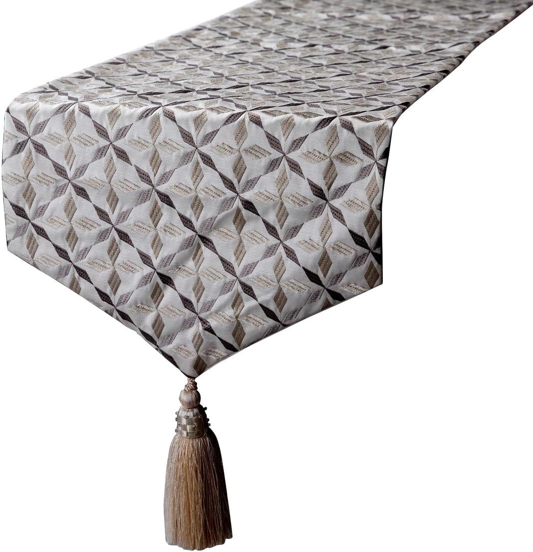 The HomeCentric Ivory Table Runner, Luxury Fabric with Embroidery and ...