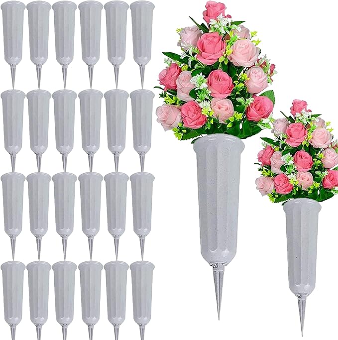 Amazon.com: 24 Memorial Flower Vase Plastic Cemetery Vases with Spikes ...