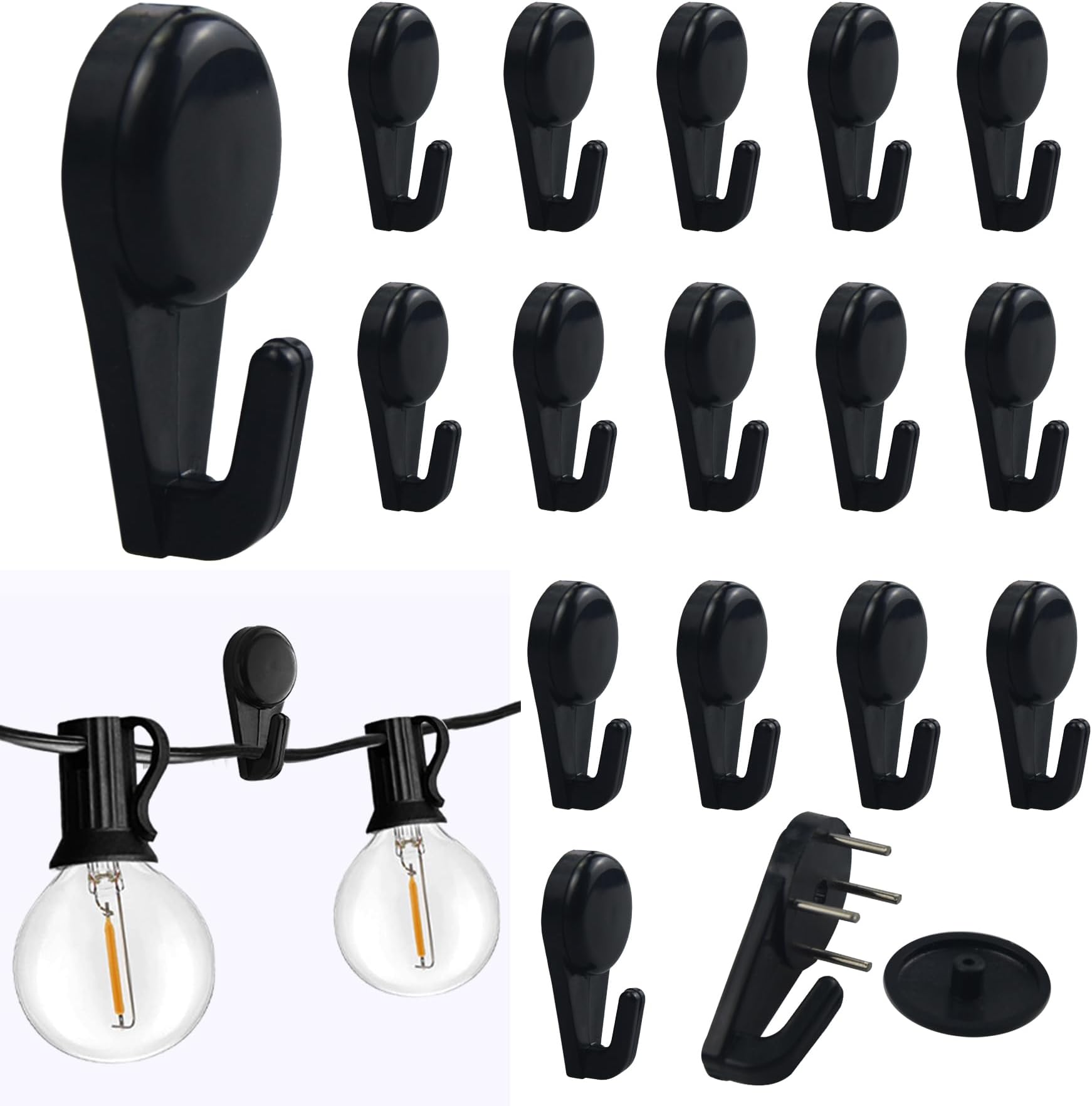 AIEX 24pcs Outdoor Light Hanging Hooks, Plastic Light String Hooks for ...