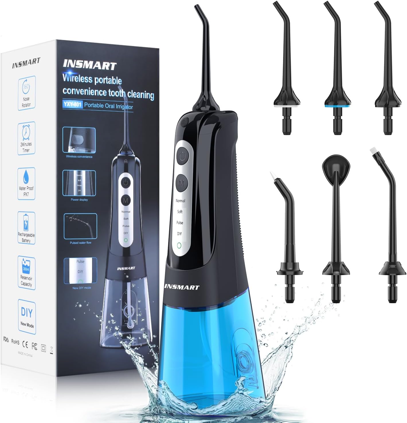 INSMART Water Flosser Cordless Dental Pick for Teeth Clean ...