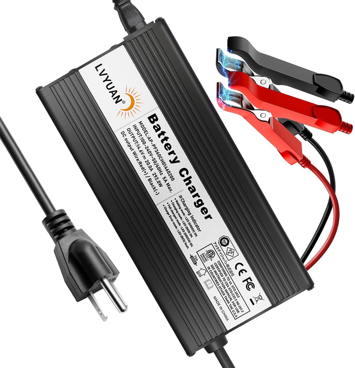 Amazon.com: LVYUAN 14.6V 20A LiFePO4 Battery Charger, Automatic Smart ...
