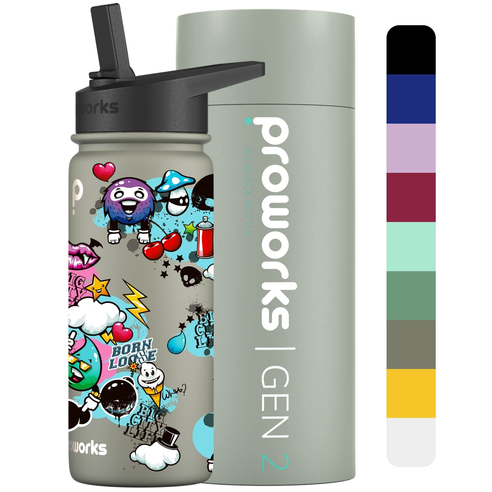 Proworks Gen 2 Insulated Water Bottles with Straw Lid | 540ml Stainless ...