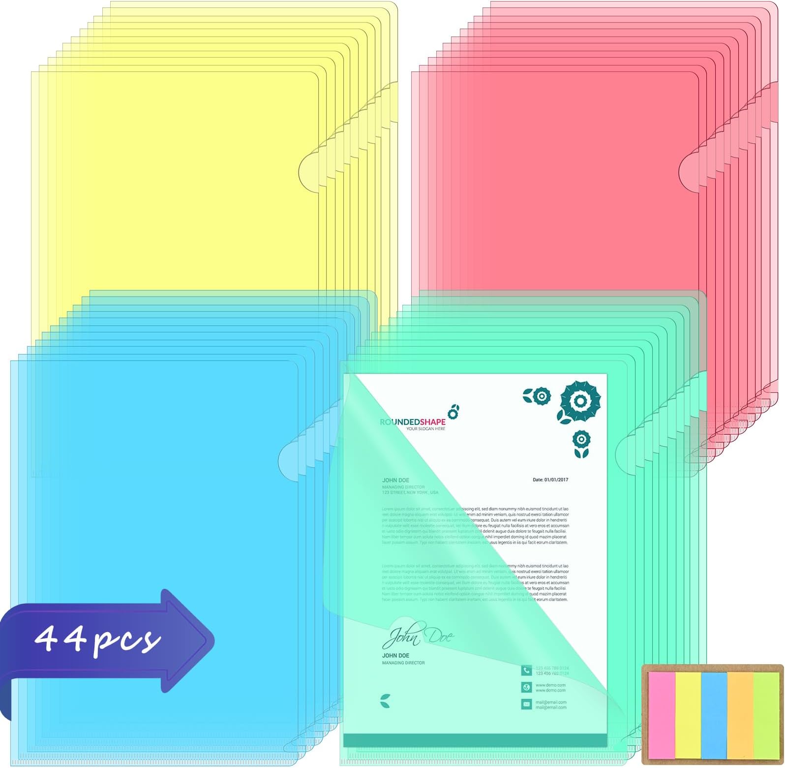 A4 Clear Plastic Folders, 44 PCS Colors Wallets for File Paper Cover ...