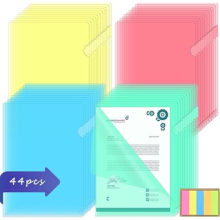 A4 Clear Plastic Folders, 44 PCS Colors Plastic Wallets for File Paper ...