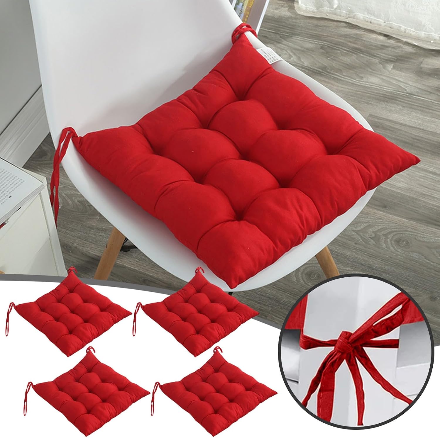 Amazon.com: Set of 4 Square Chair Pads with Ties - Indoor Seat Cushions ...