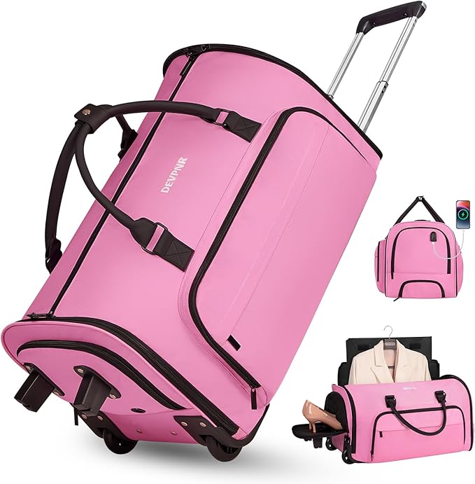 Amazon.com | DEVPNR Rolling Garment Bags for Travel, 59L Rolling Duffle ...
