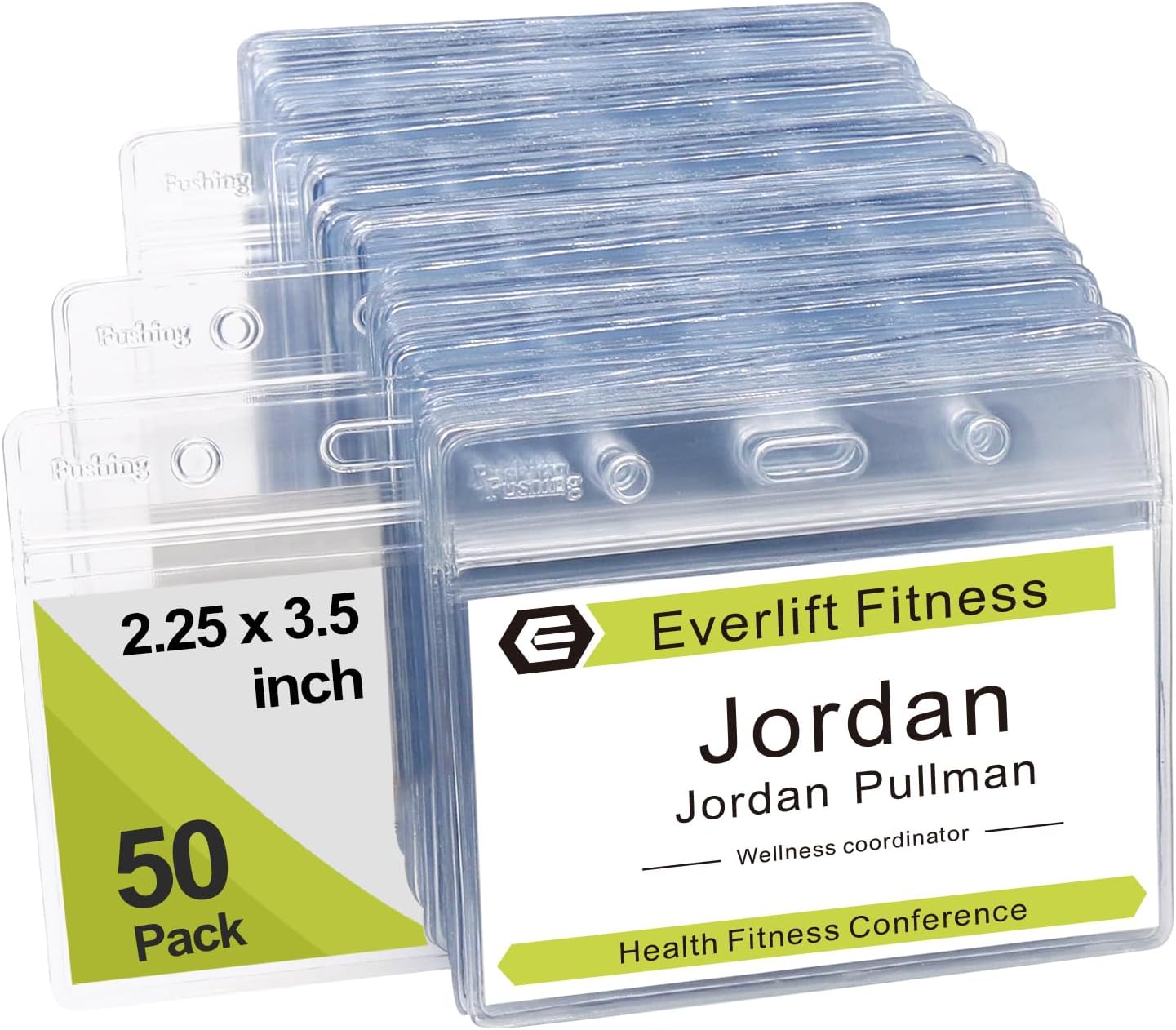 Fushing 50 Pcs Clear Plastic Horizontal Name Tag Badge ID Card Holders ...