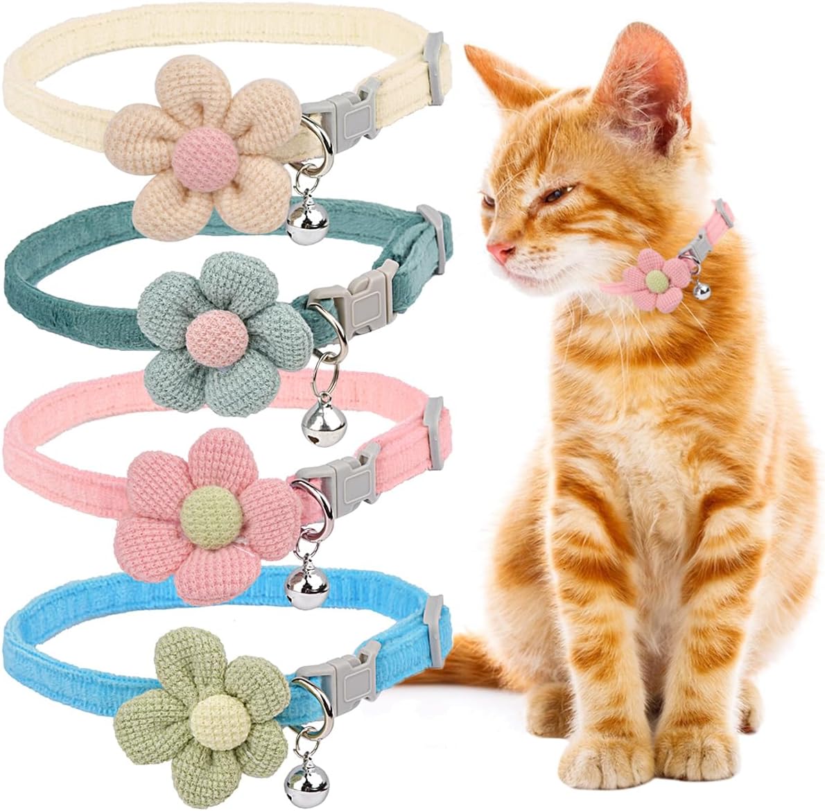 Collares de perro básicos,Collar flor para gato con cascabel,paquete de ...