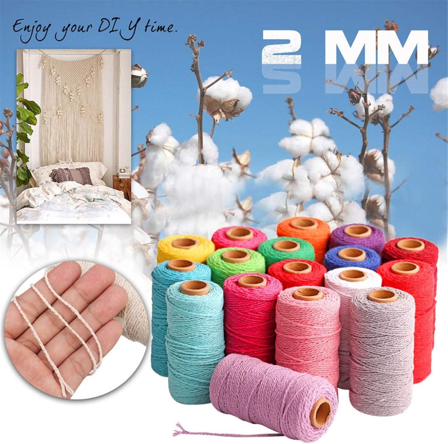 Gbrand 100 Yard/2mm Colored Cotton Rope Craft Cord Making Knitting ...