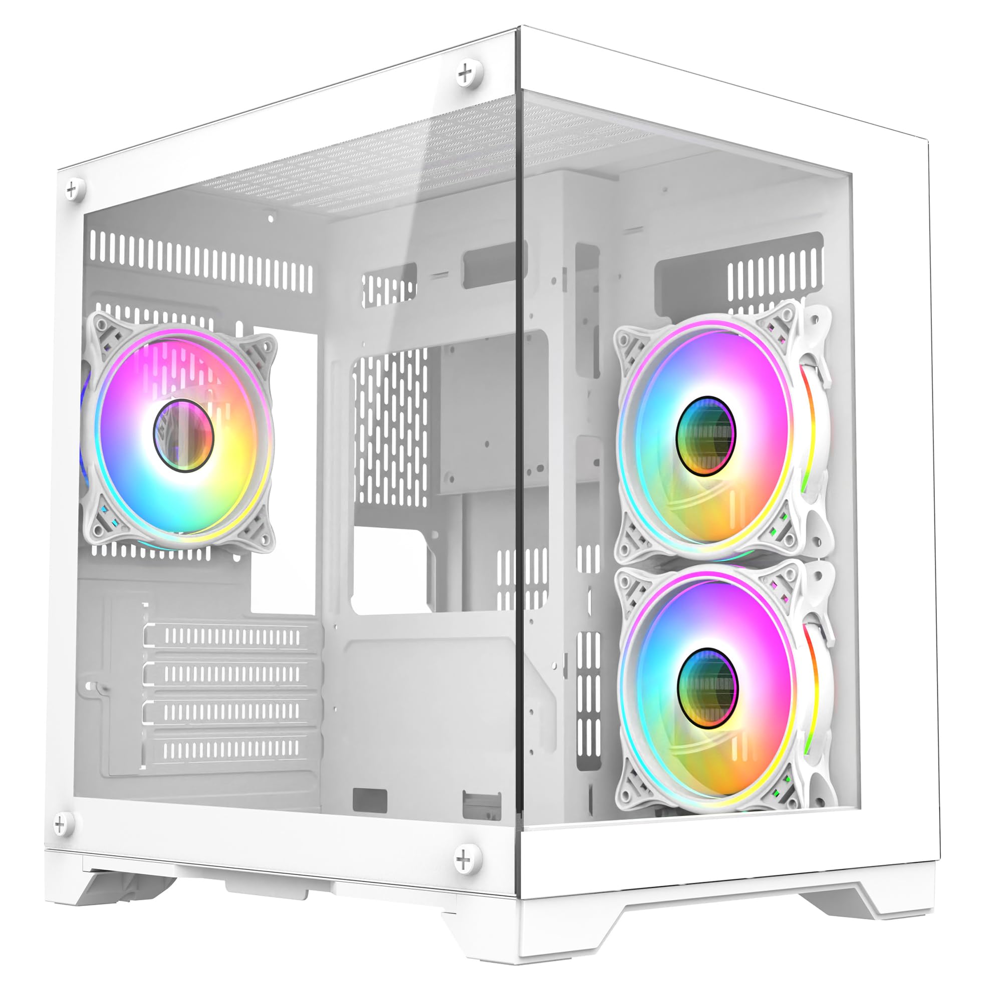 CiT Overseer White Dual Tempered Glass Panelling Micro-ATX PC Gaming ...