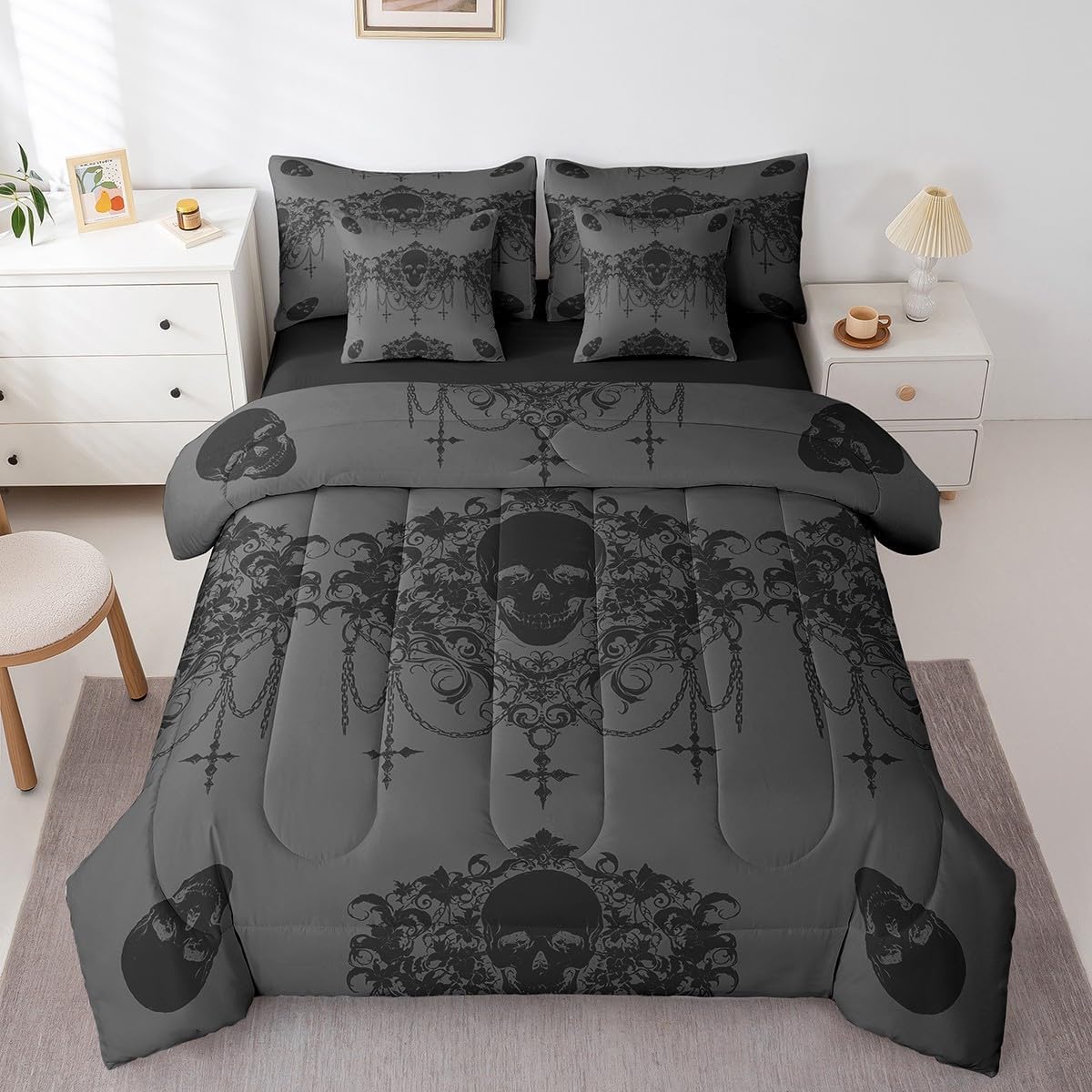 Amazon.com: Gothic Comforter Set 7 Piece Bed in a Bag Twin,Goth Sugar ...