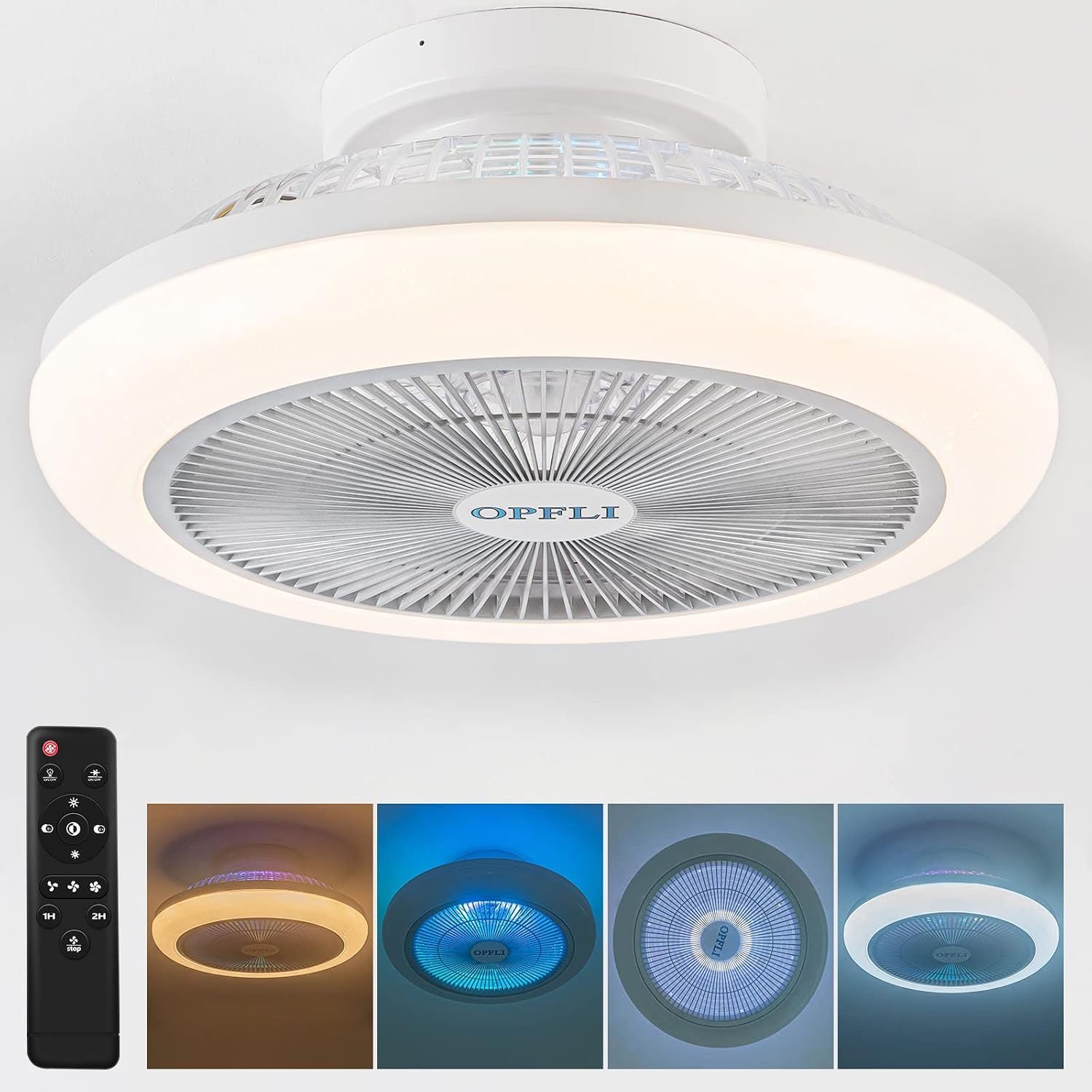 Amazon.com: OPFLI Enclosed Ceiling Fan with Light Remote Control, 18 ...