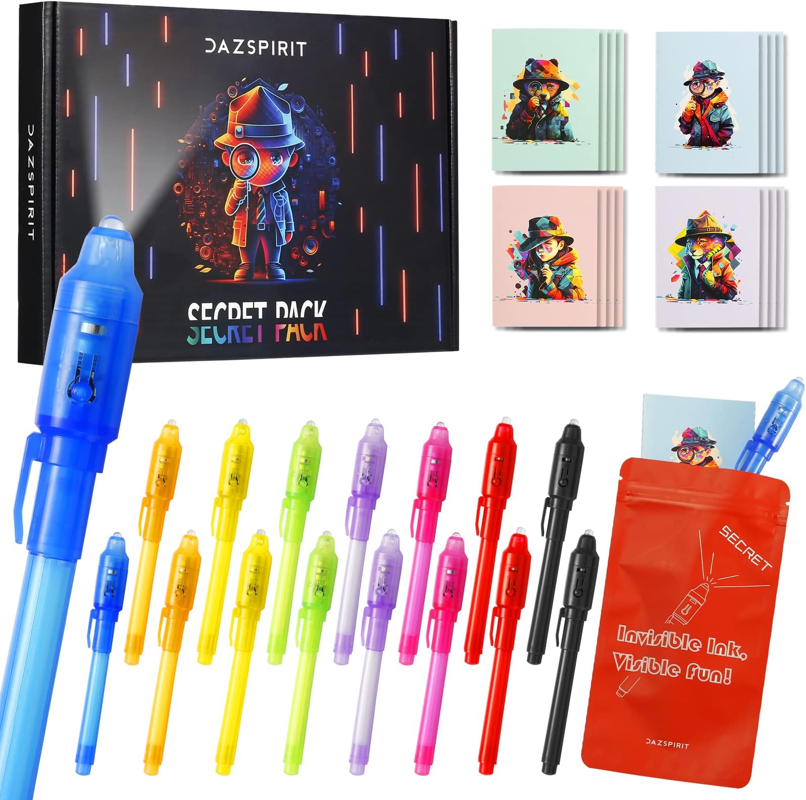 DazSpirit 16 Packs Invisible Ink Pens and Notebooks - Detective Theme ...