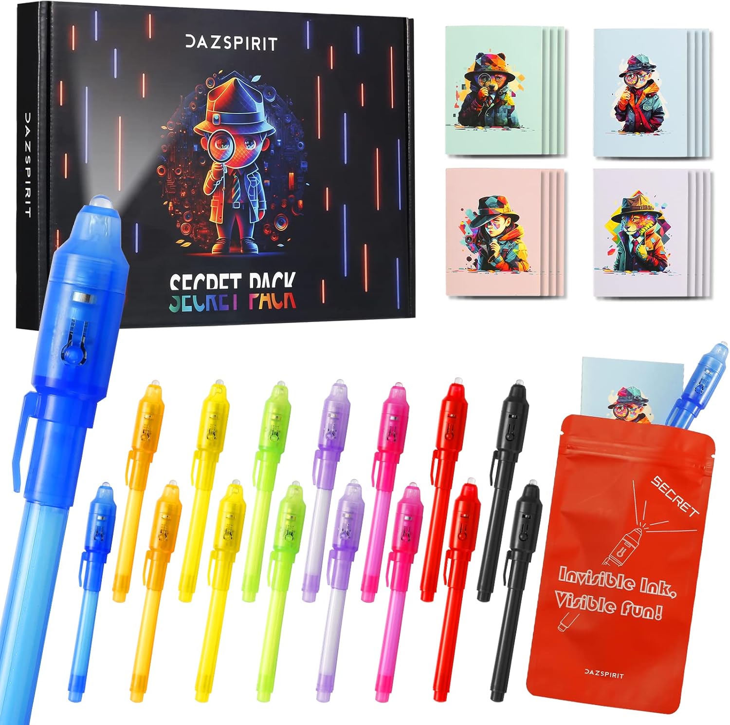Amazon.com : DazSpirit 16Pcs Invisible Ink Pen Set with UV Light, Mini ...