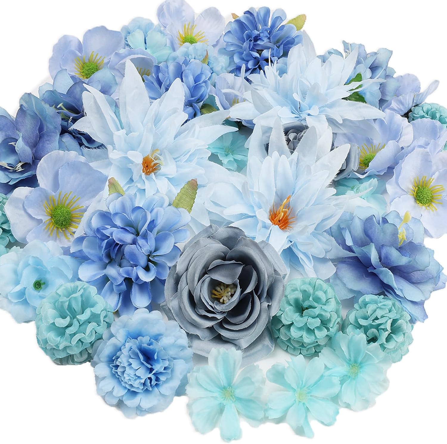 Amazon.com: Nagobi 56 PCS Faux Flower Heads Combo Blue Silk Flowers Mix ...