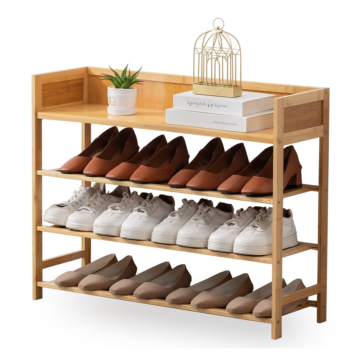 Suwoic Bamboo Shoe Rack Organizer, 4 Tier Shoe Shelf Storage Organizer ...