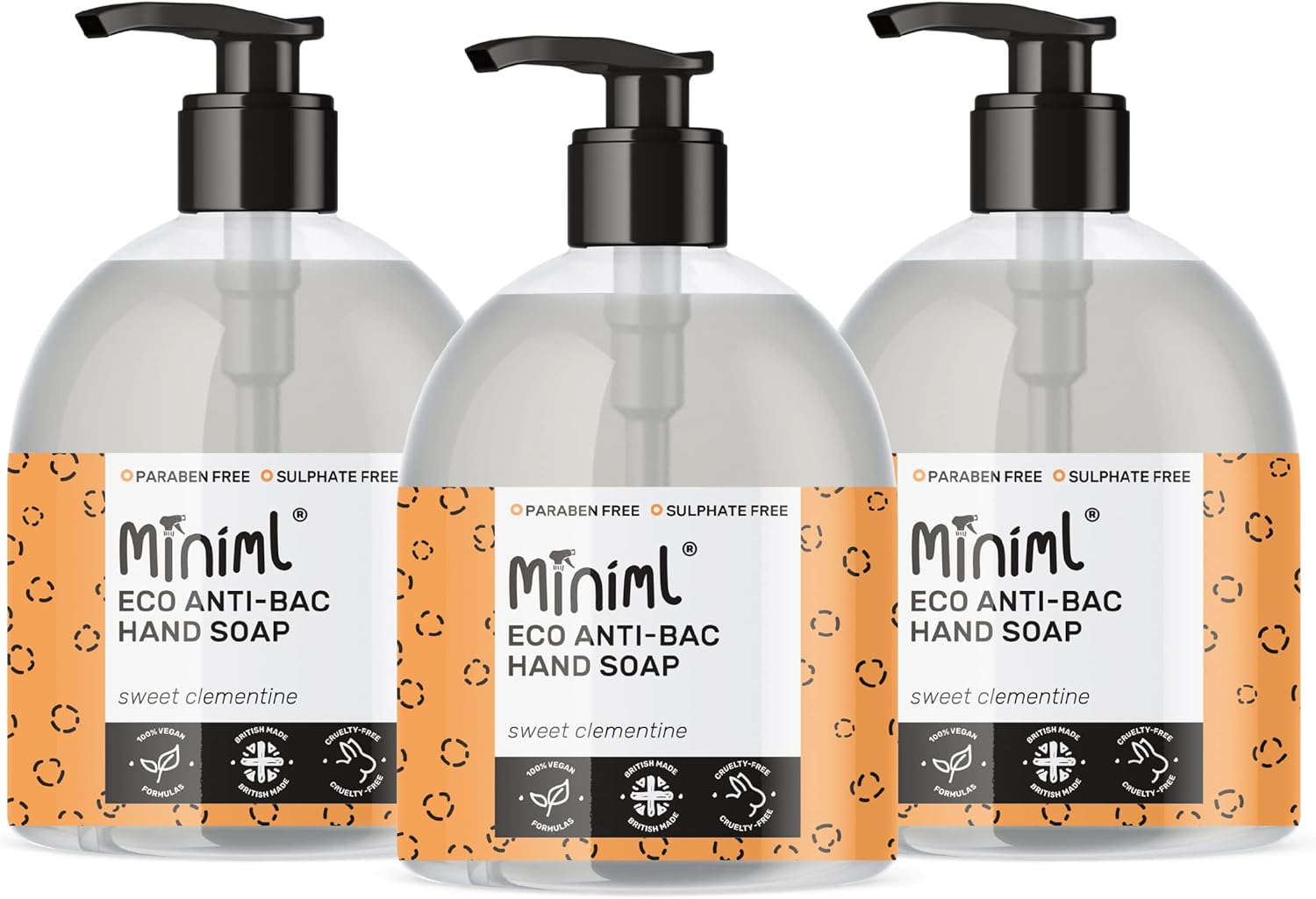 Miniml Antibacterial Hand Wash Soap 3 x 500ml - Natural Clementine ...